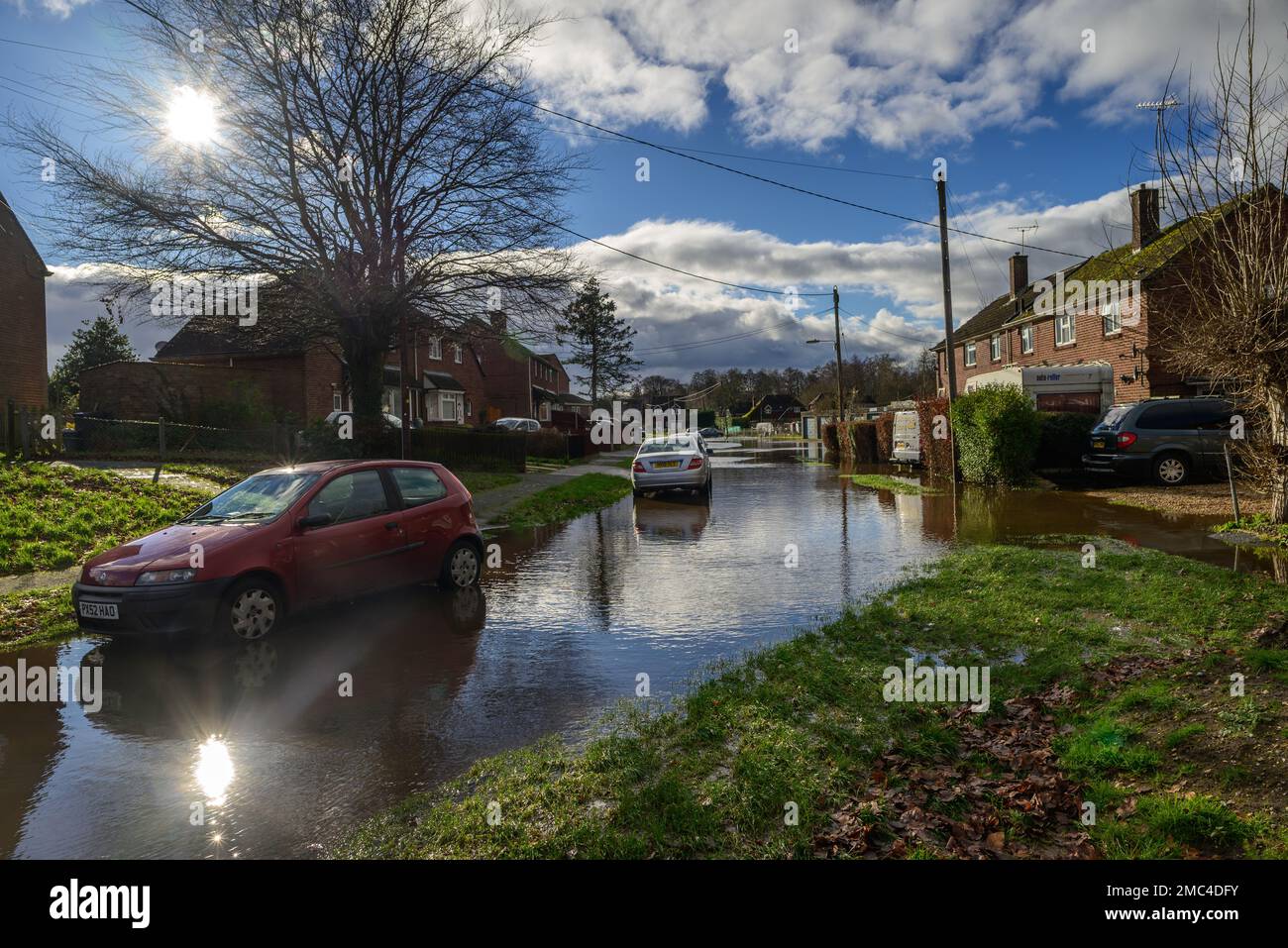 Flooded street with cars, England, UK, January 2023 flooding Stock Photo - Alamy