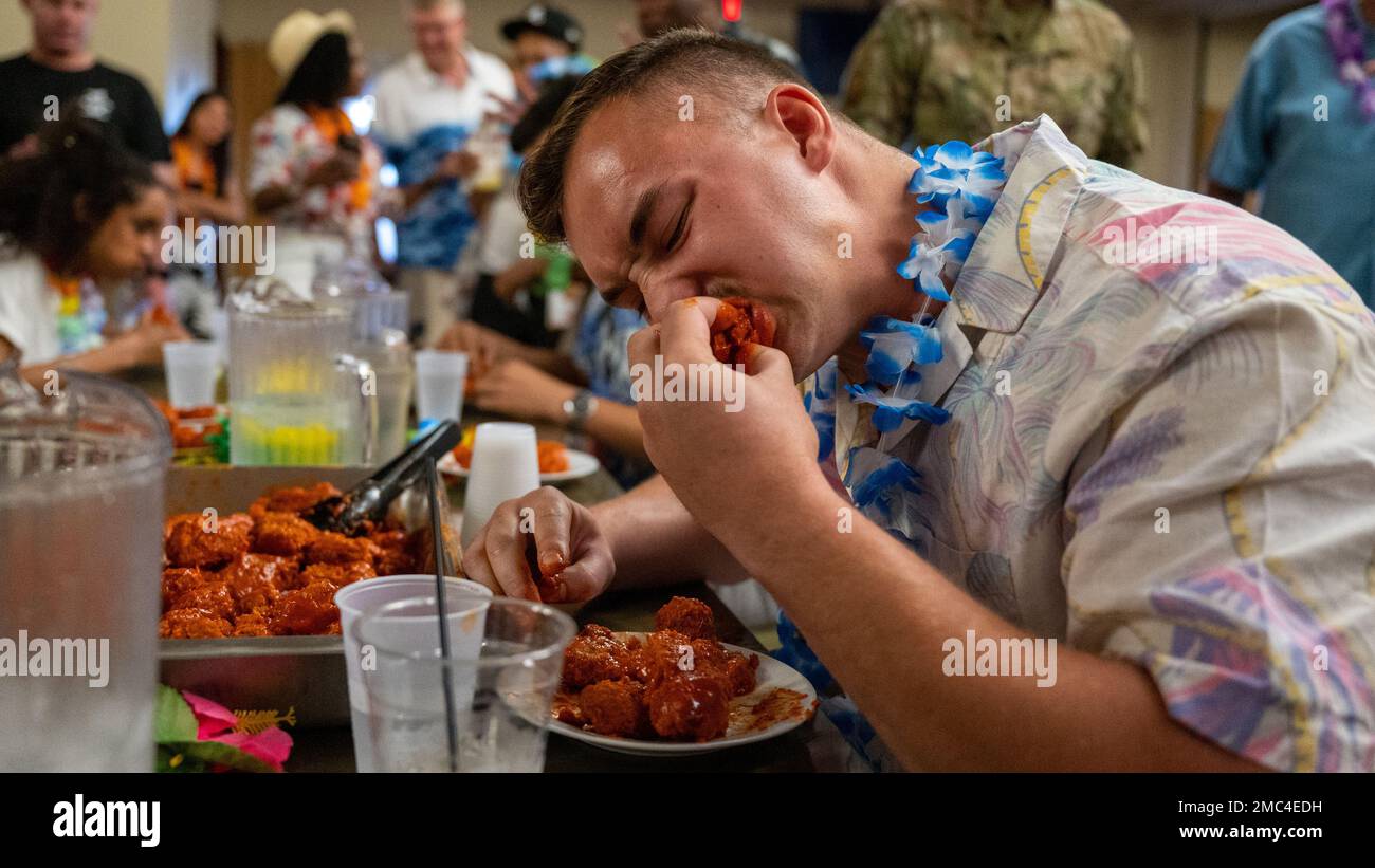 56th Fighter Wing Dorm Residents compete in a wing eating contest, June ...