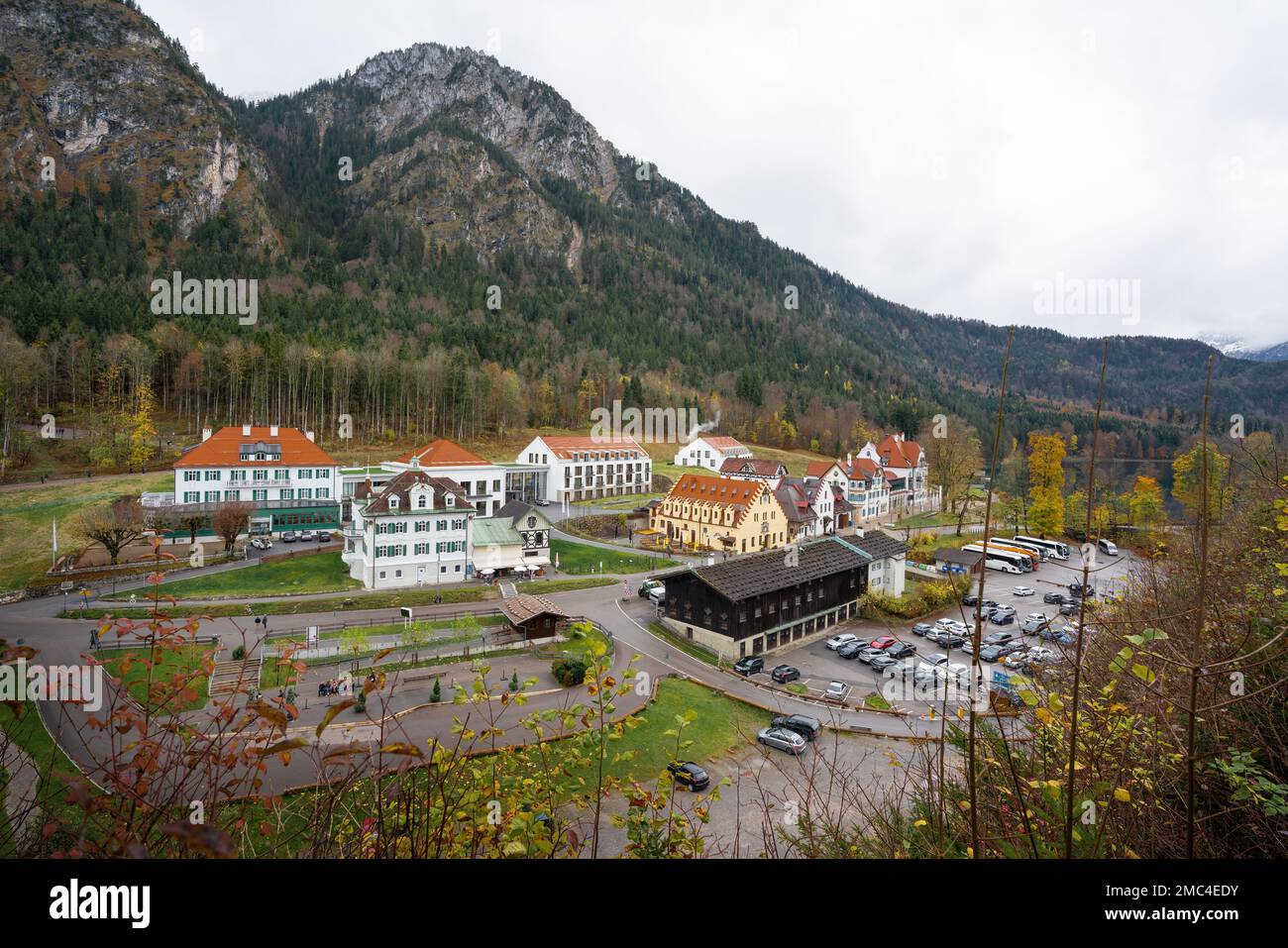 Aerial view of Schwangau town near Fussen - Schwangau, Bavaria, Germany ...