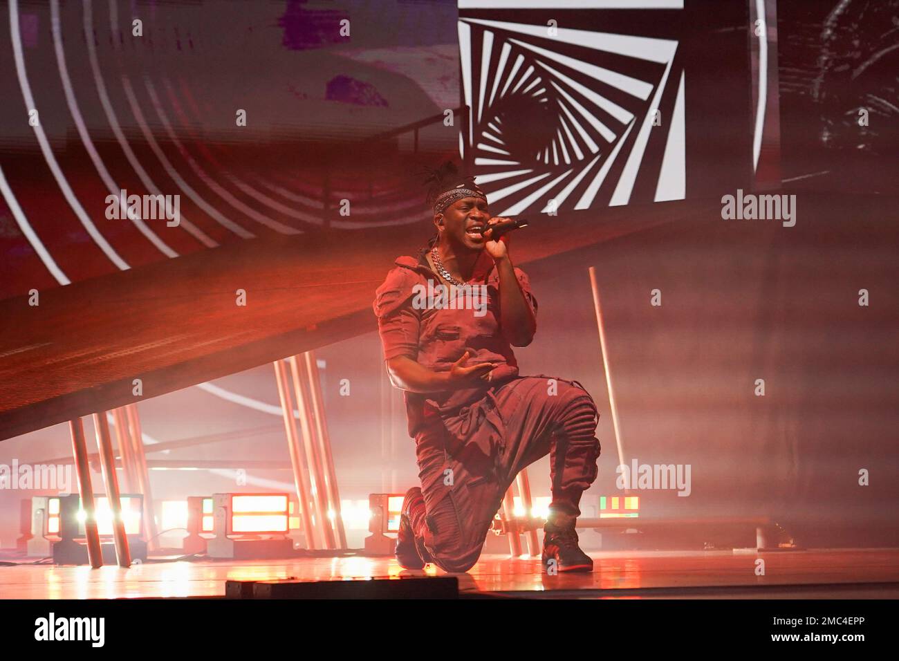 KSI performs live onstage in London, Friday, Feb. 25, 2022. (AP Photo ...