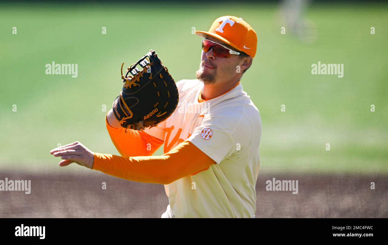 Tennessee player Blake Burke warms up to compete in an NCAA baseball game against Georgia ...