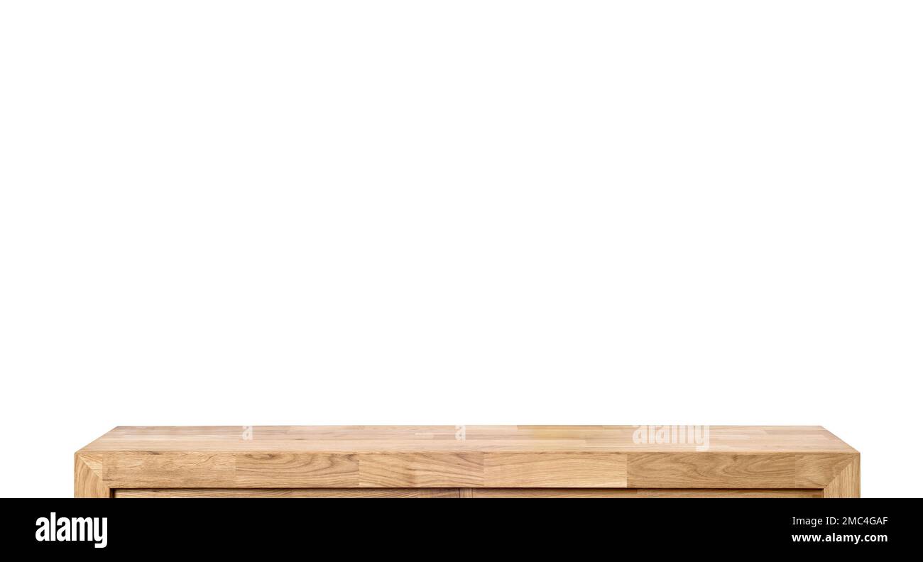 Wooden table top surface isolated over white background. Solid wood ...