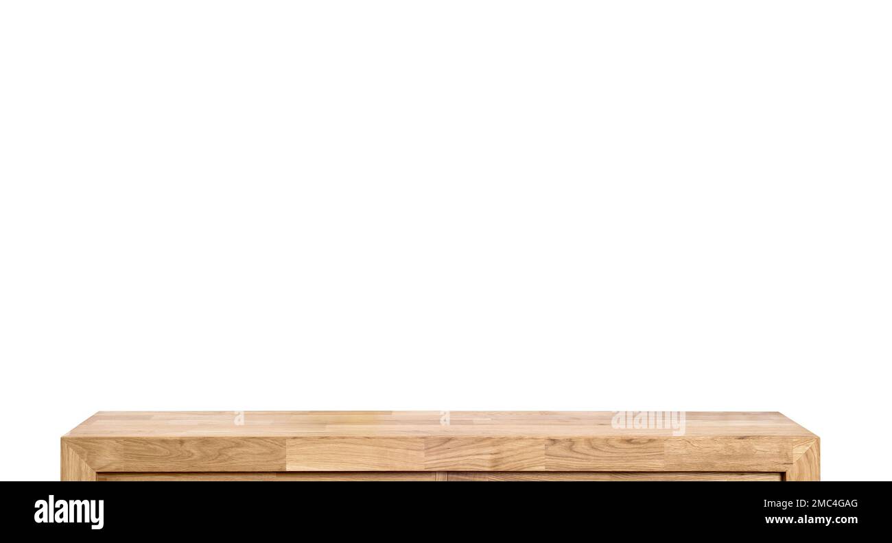 Wooden table top surface isolated over white background. Solid wood ...