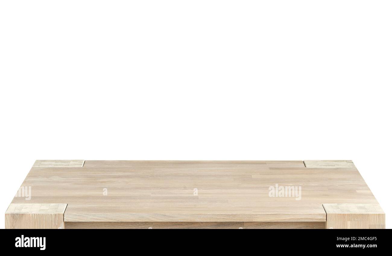 Wooden table top surface isolated over white background. Solid wood ...