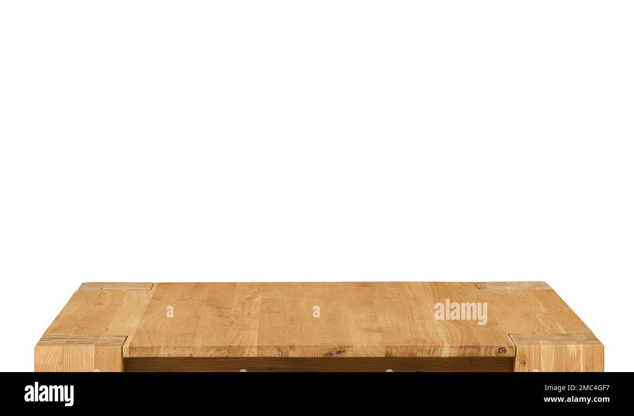 Wooden table top surface isolated over white background. Solid wood ...