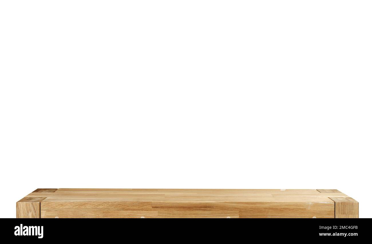 Wooden table top surface isolated over white background. Solid wood ...