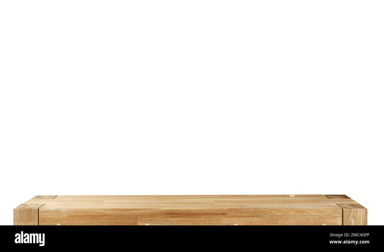 Wooden table top surface isolated over white background. Solid wood ...