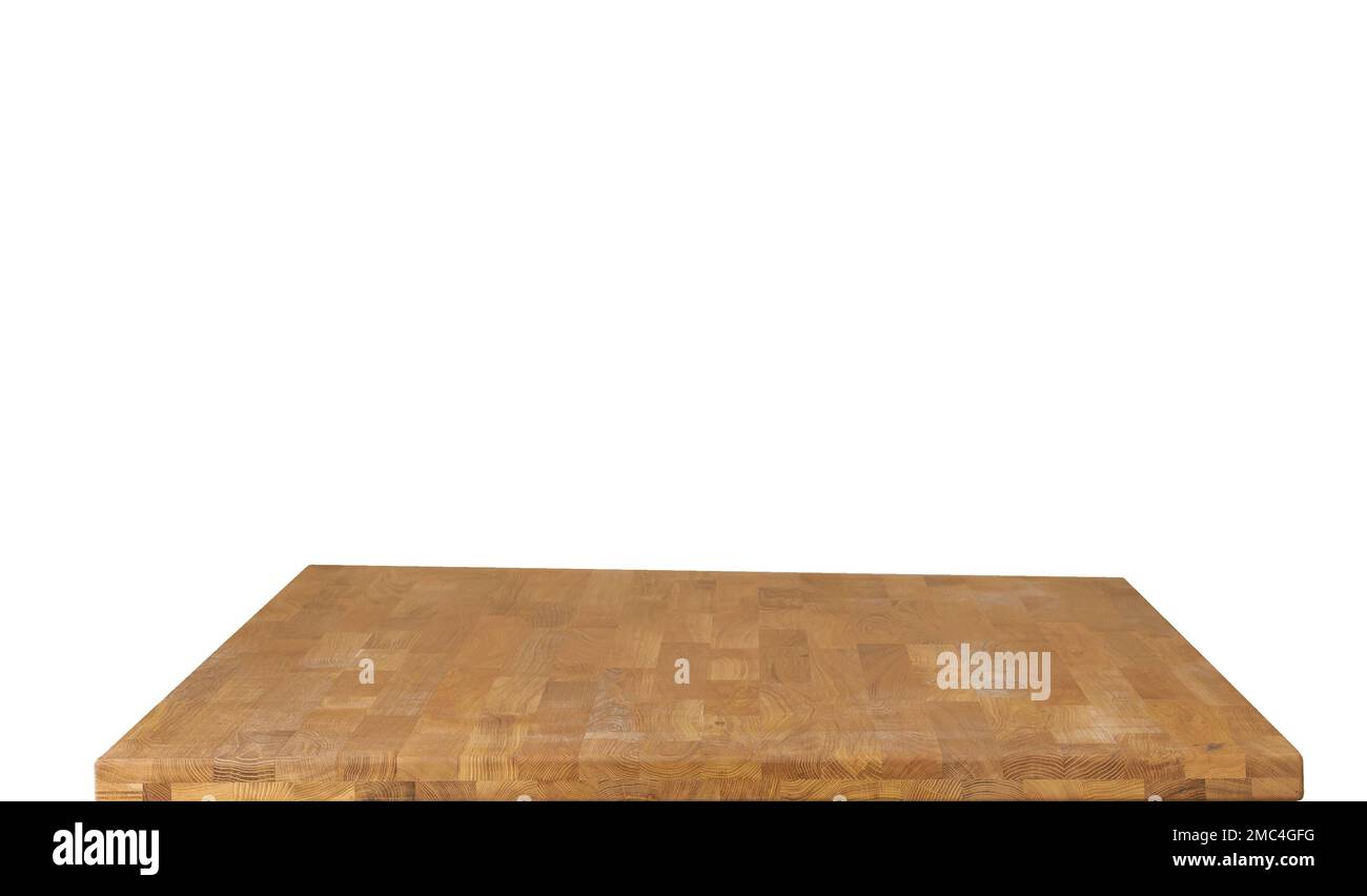 Wooden table top surface isolated over white background. Solid wood ...