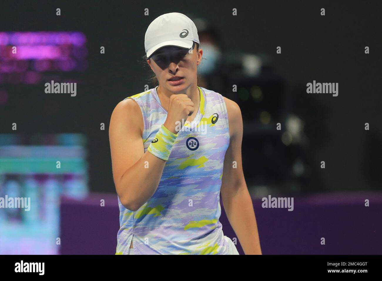 Iga Swiatek of Poland reacts during a semi-final match against Maria ...