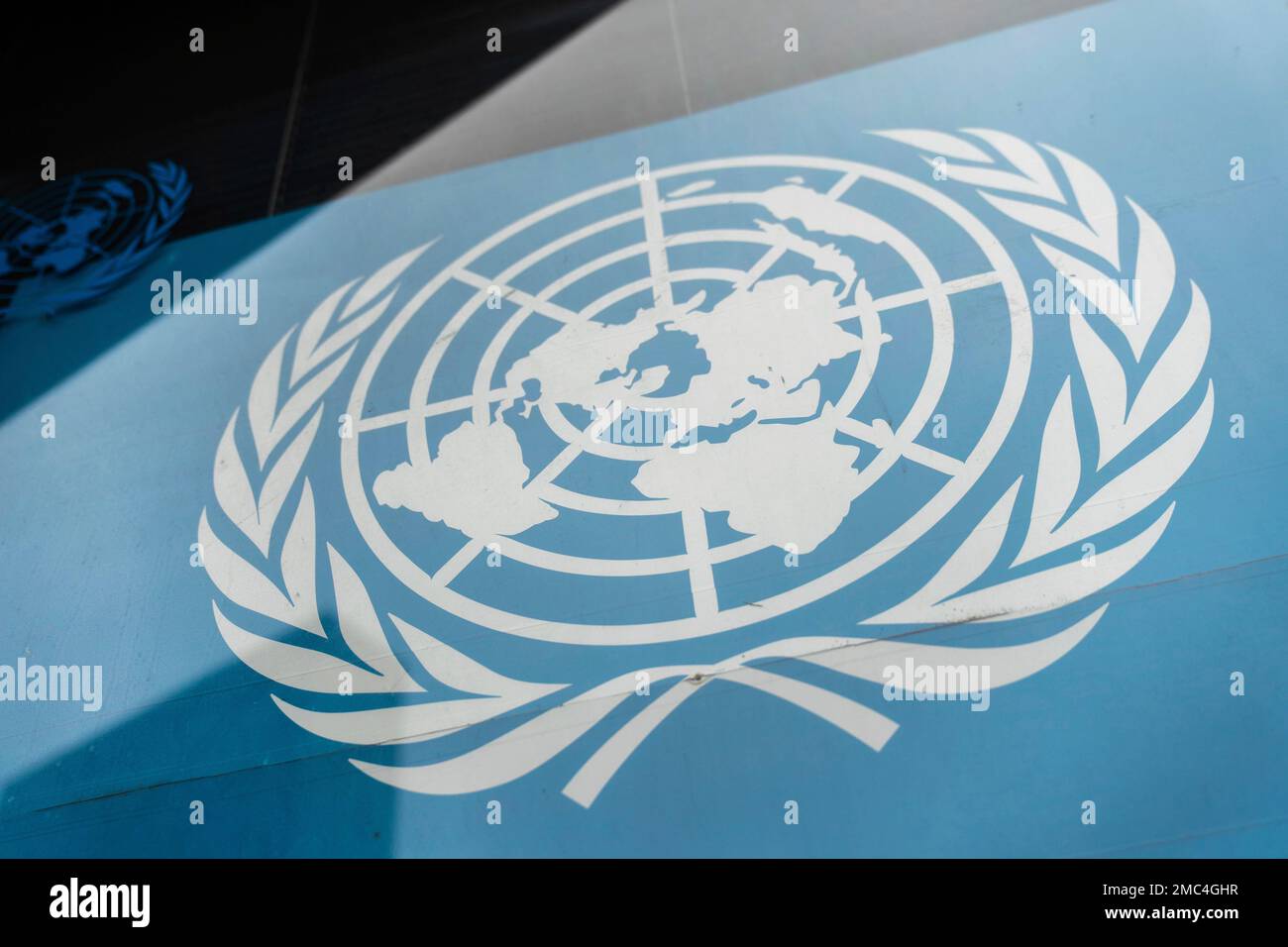 The symbol of the United Nations is displayed outside U.N. headquarters ...