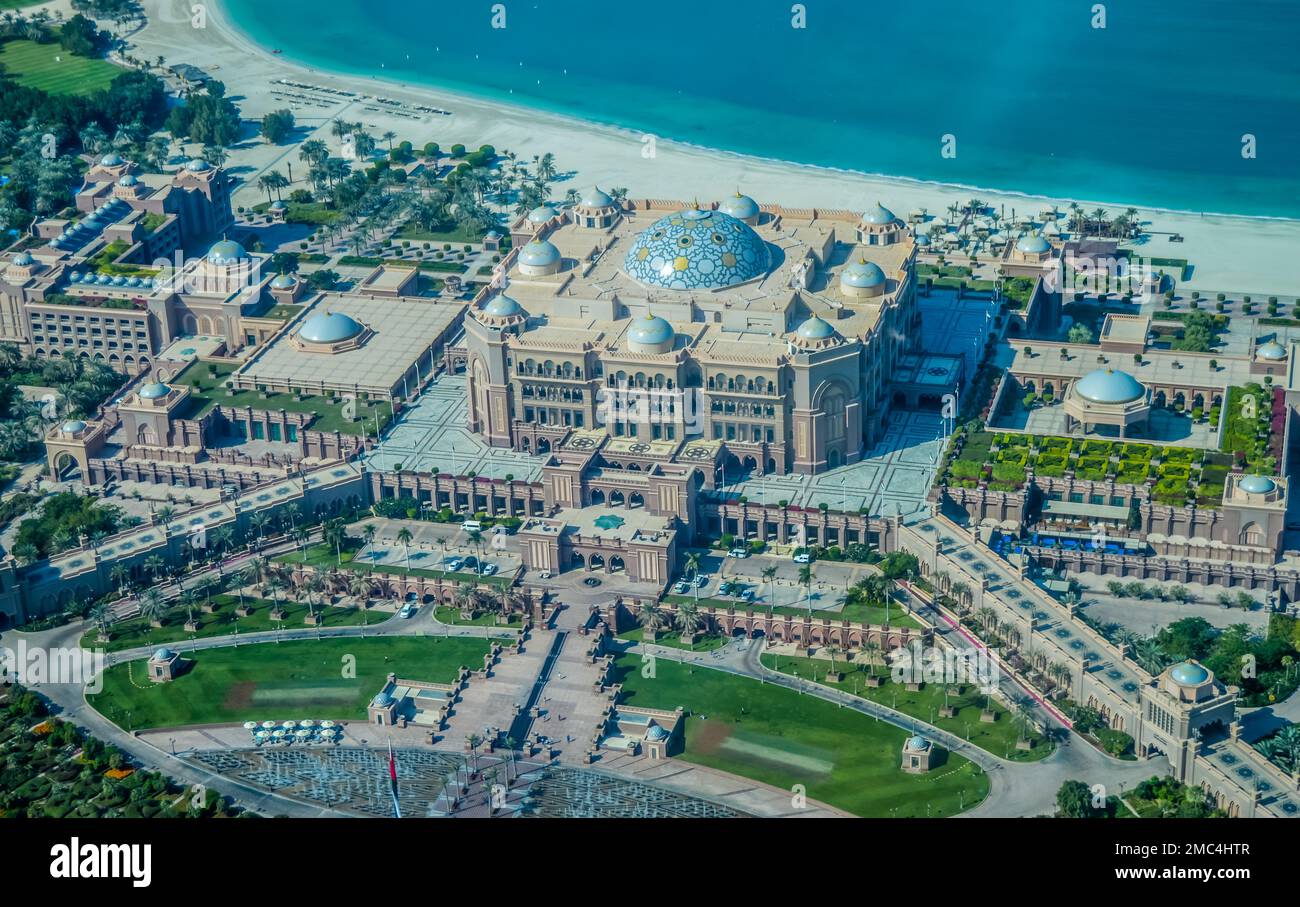 Bird's eye and aerial view of Abu Dhabi city from observation deck in ...