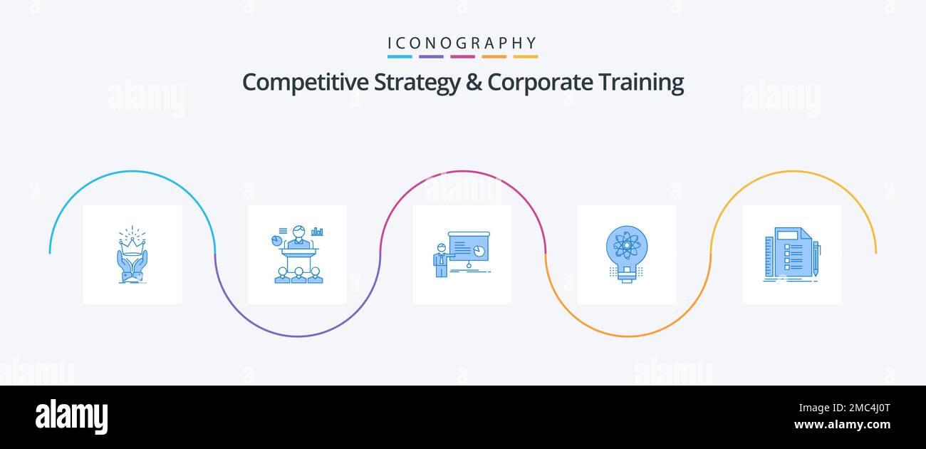 Competitive Strategy And Corporate Training Blue 5 Icon Pack Including light. idea. presentation ...