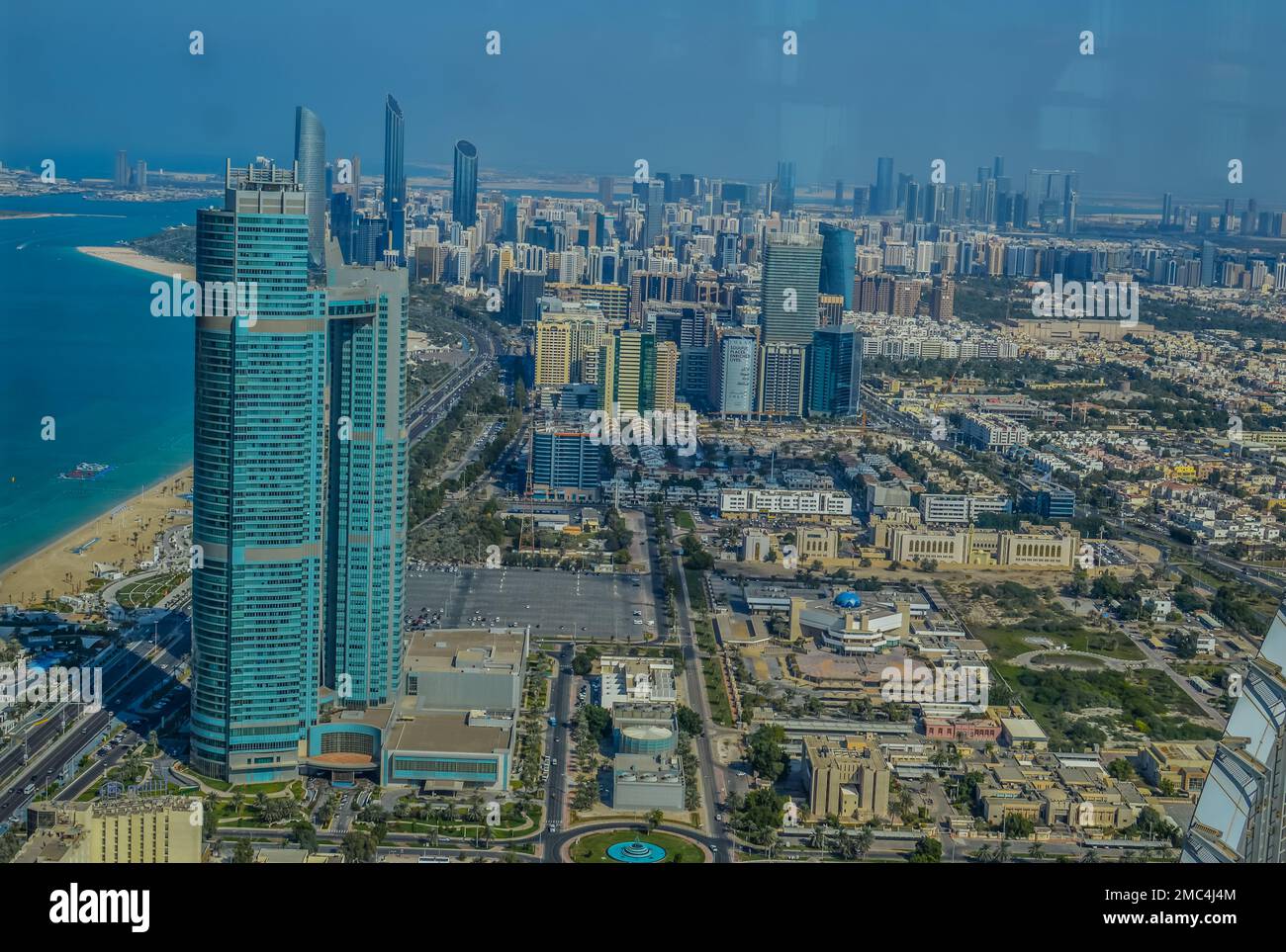 Bird's eye and aerial view of Abu Dhabi city from observation deck in ...