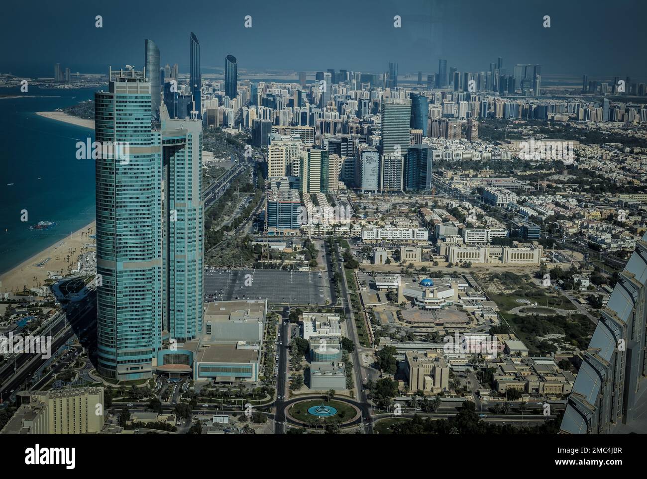 Bird's eye and aerial view of Abu Dhabi city from observation deck in Etihad towers Stock Photo ...