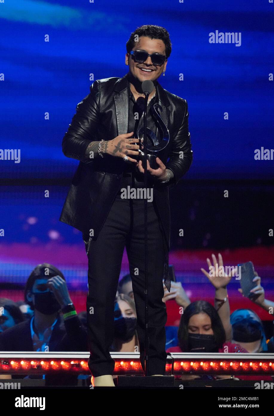 Christian Nodal accepts the award for regional Mexican artist of the ...