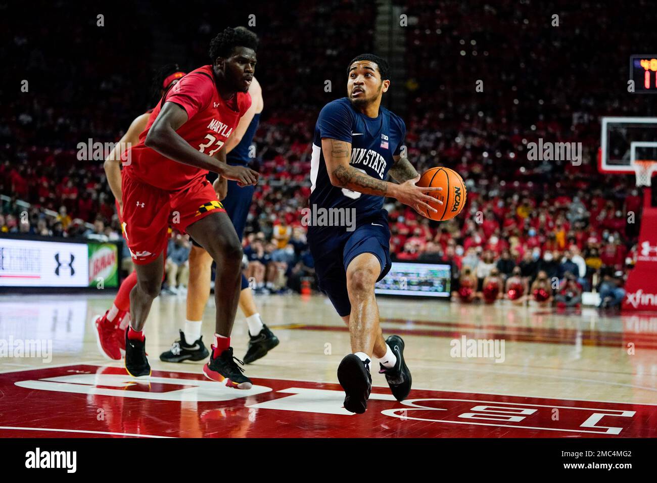 Penn State guard Sam Sessoms, right, drives to the basket against ...