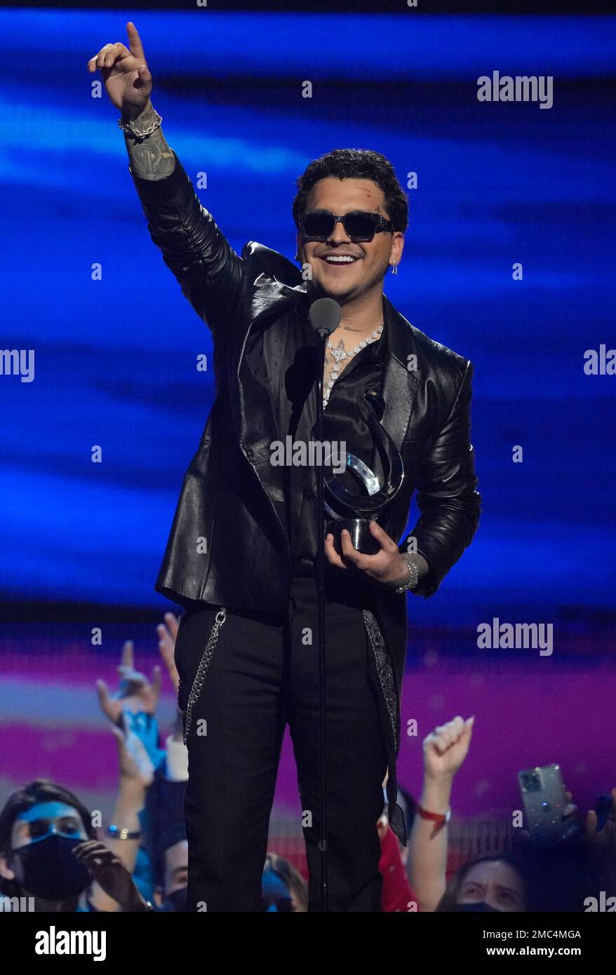 Christian Nodal accepts the award for regional Mexican artist of the ...