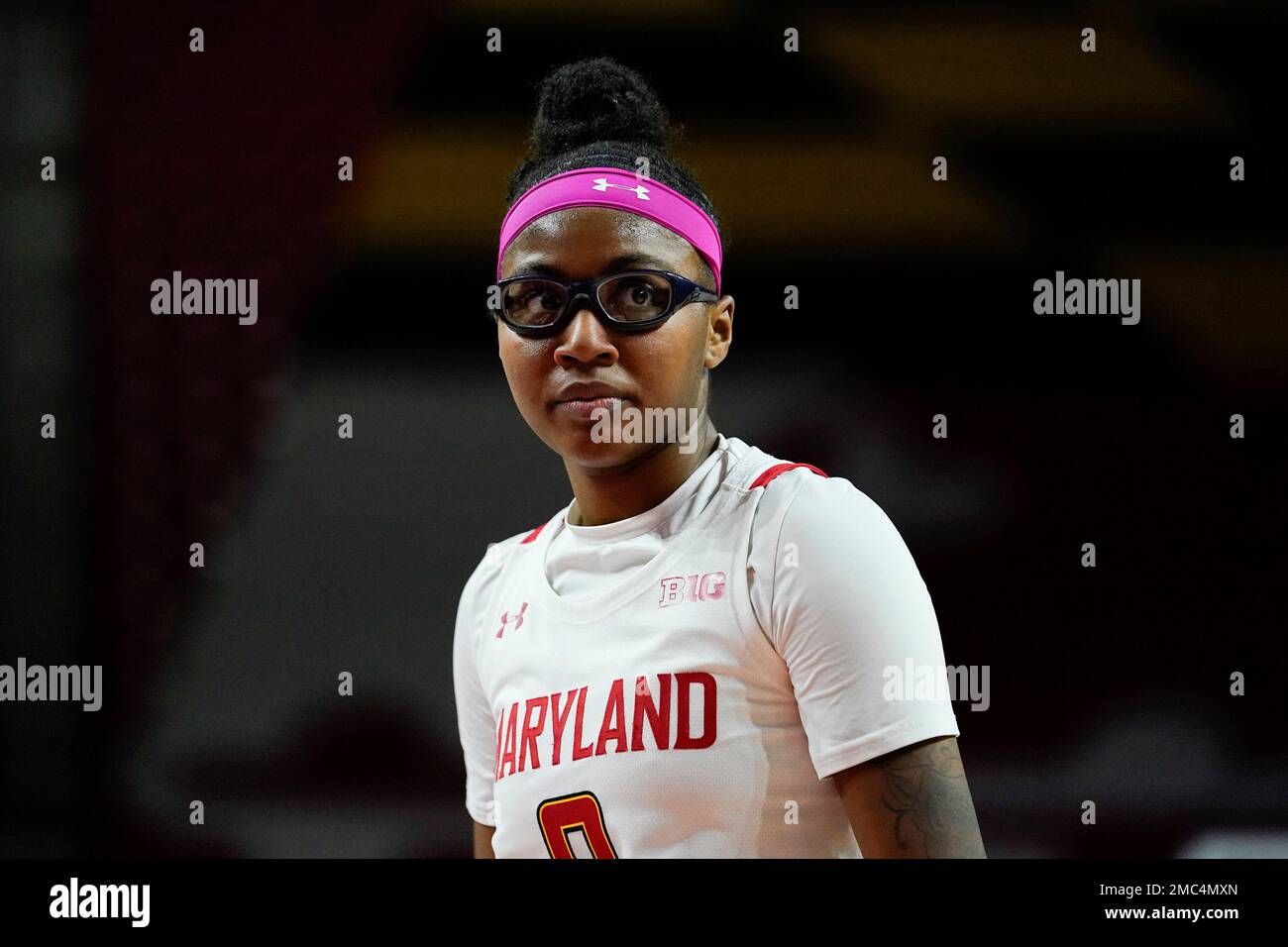 Maryland guard Shyanne Sellers looks on during the first half of an ...