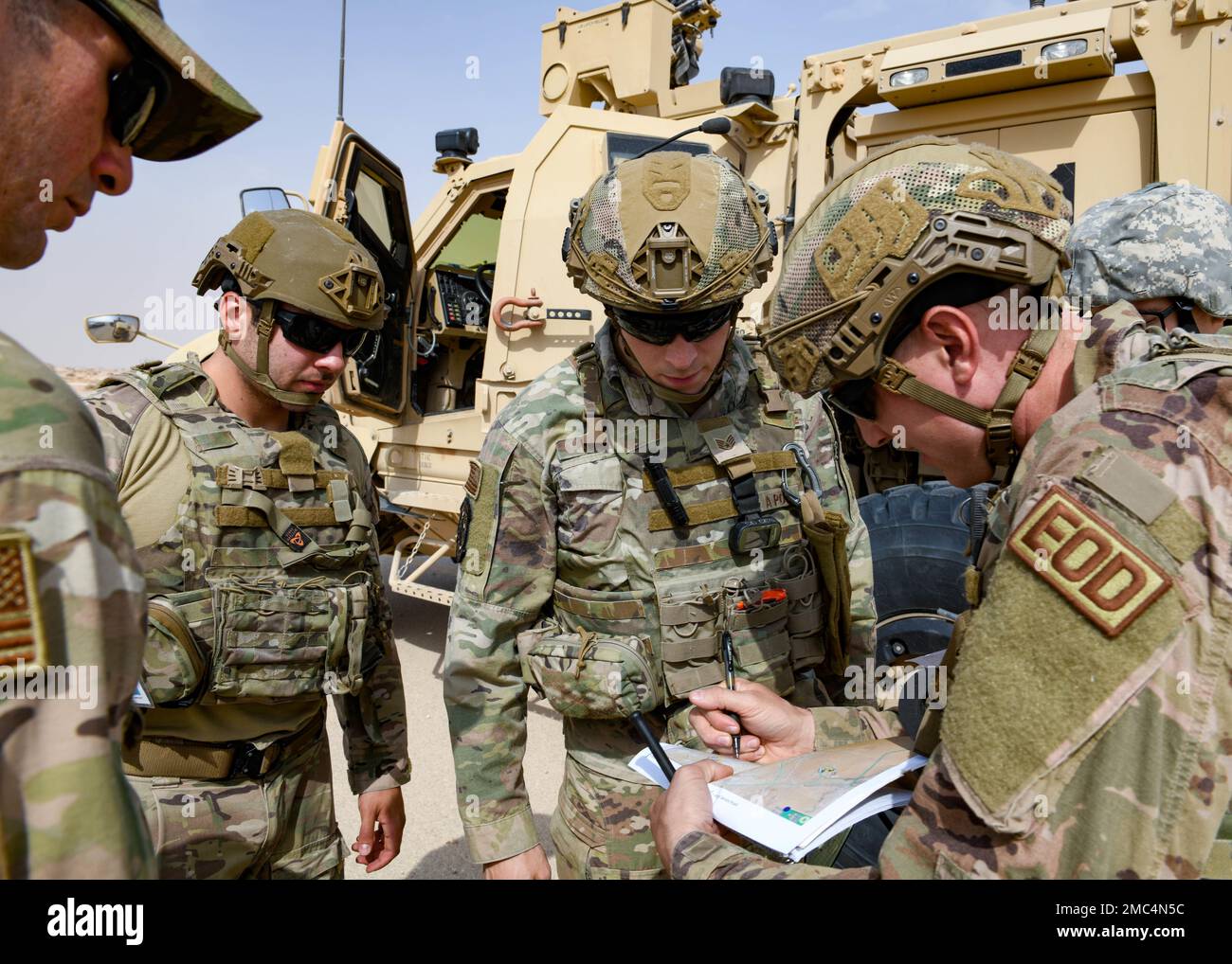 A U.S. Air Force Airfield Damage Assessment team assigned to the 378th ...