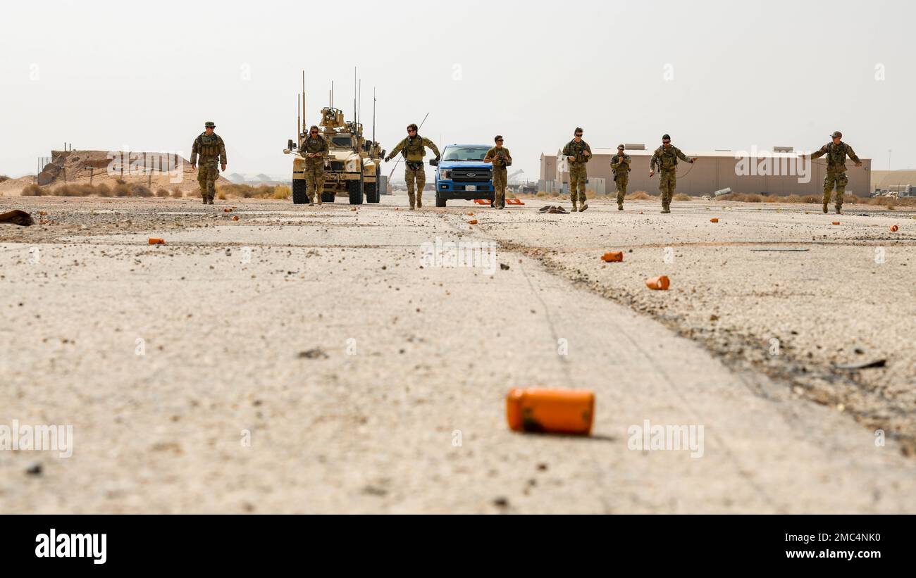 U.S. Airmen assigned to the Explosive Ordnance Disposal flight, 378th ...