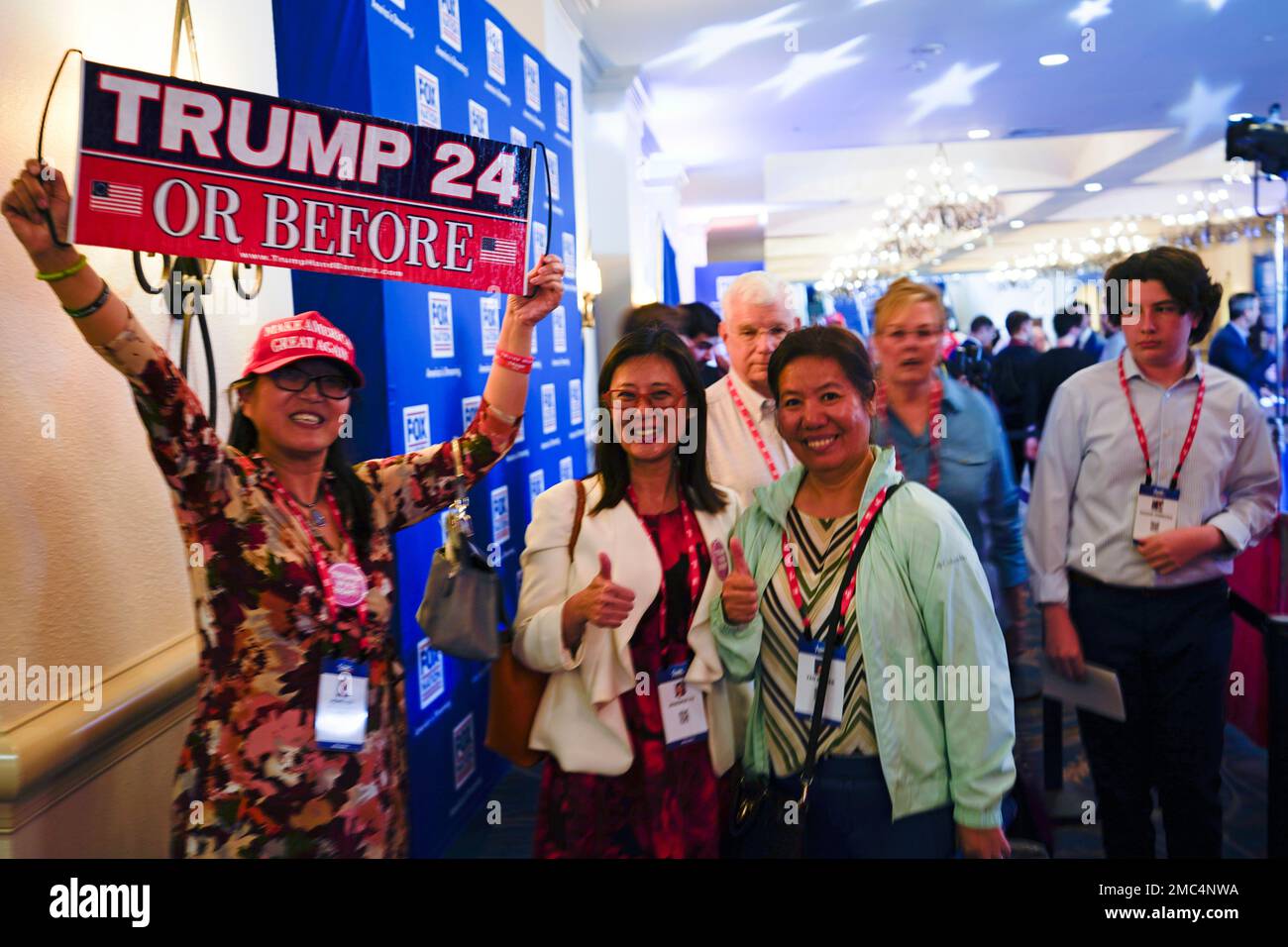 Attendees show their support for former President Donald Trump at the ...