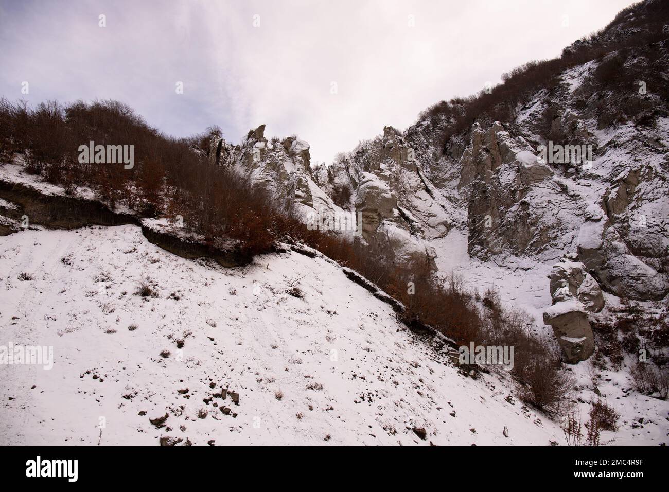 Beautiful snowy mountains. The village of Lahij. Azerbaijan Stock Photo ...