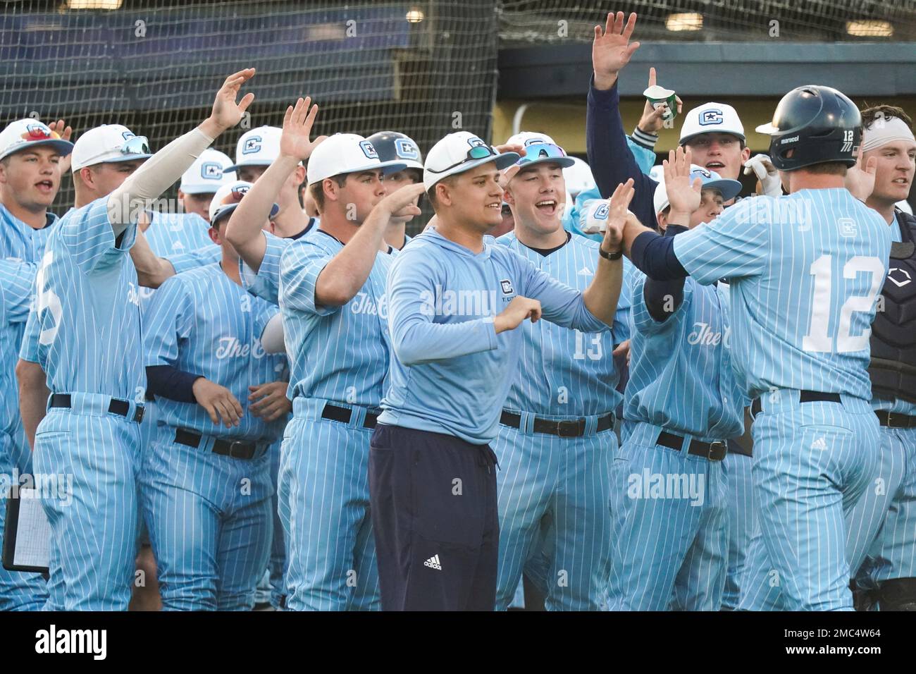 Citadel players celebrate a home run during an NCAA baseball game ...