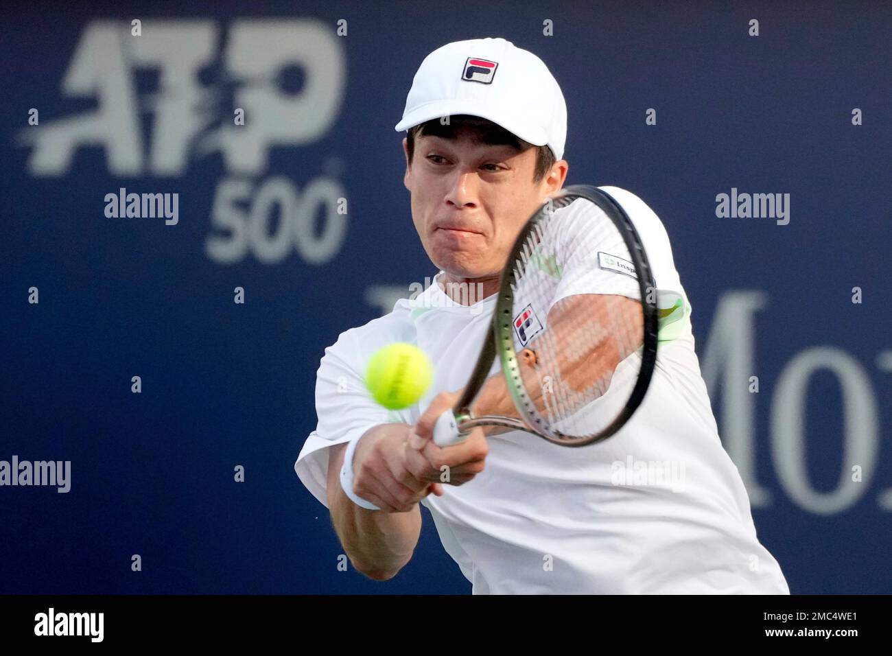 Mackenzie McDonald of the U.S. returns the ball to Russia's Andrey ...