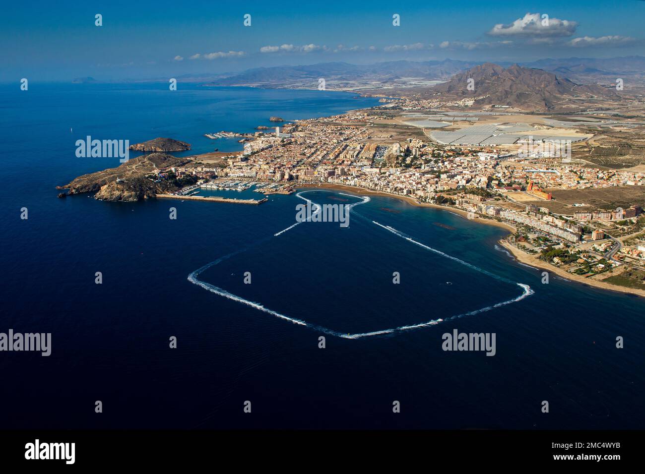 Aerial view, port de Mazarron, marina, port, water, sun, warm Stock ...