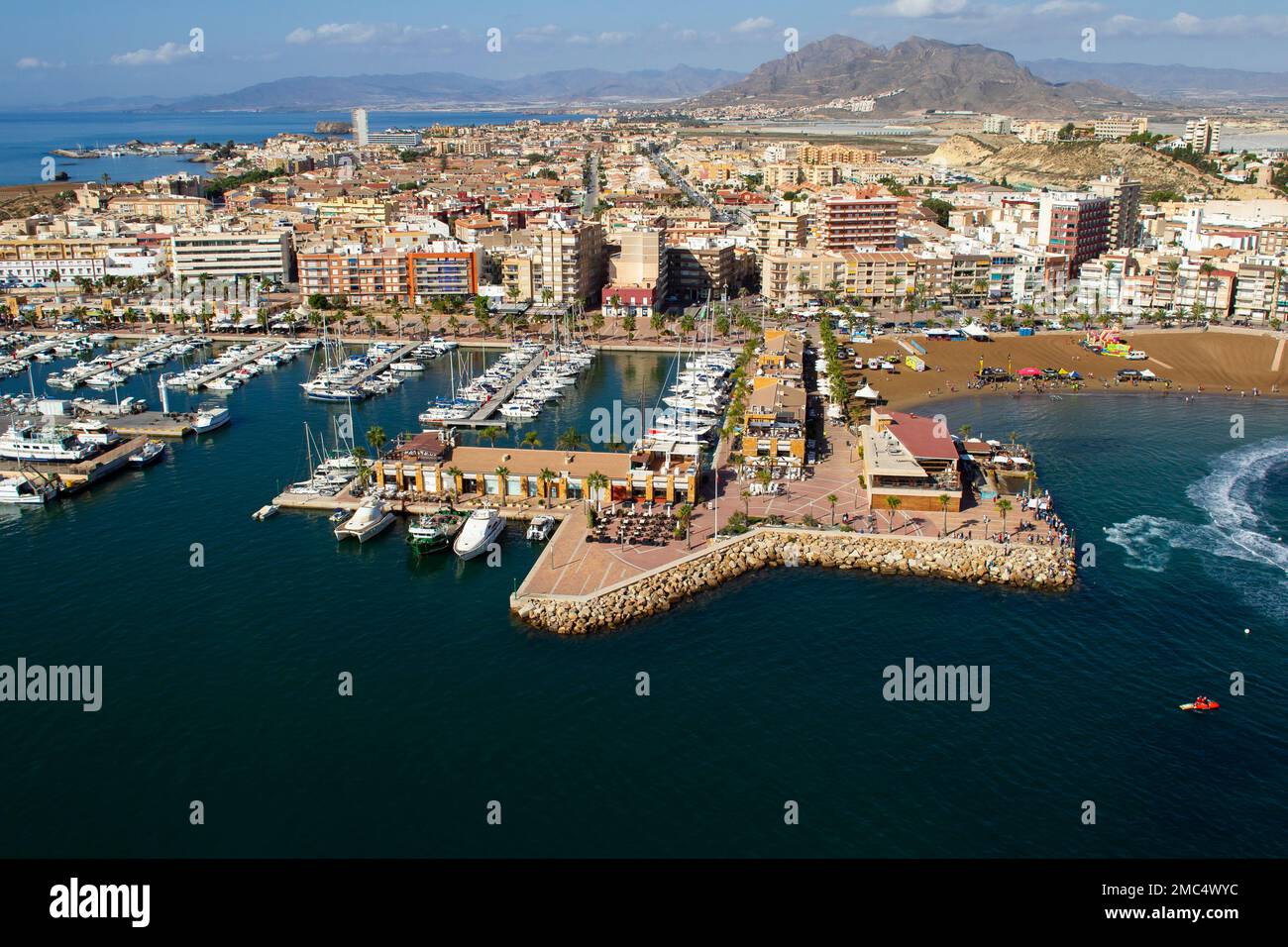 Aerial view, port de Mazarron, marina, port, water, sun, warm Stock ...