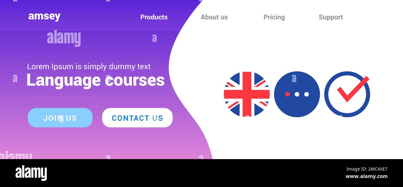 English course vector banner design illustration. English school ...