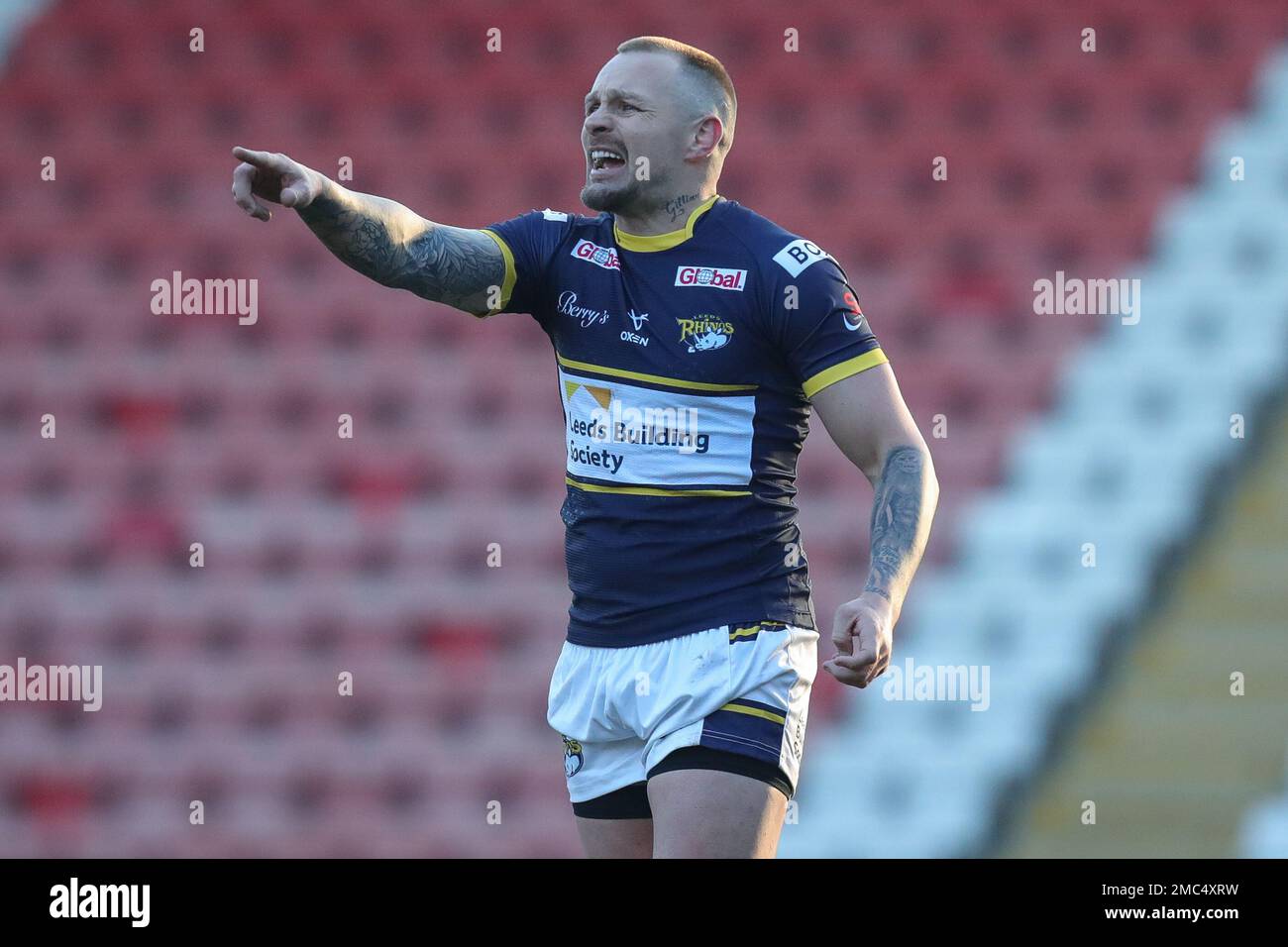 Blake Austin #6 of Leeds Rhinos reacts during the Rugby League Pre ...