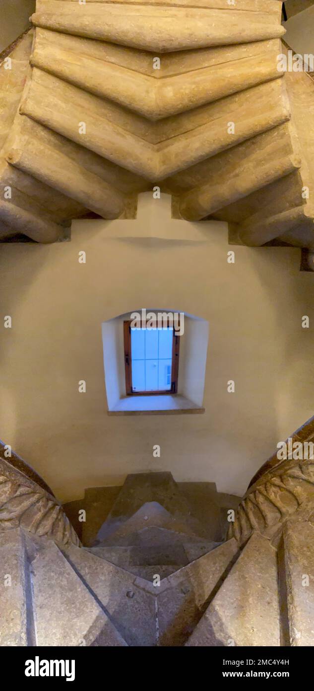 Iconic mediaeval double spiral staircase in the old castle of Graz ...