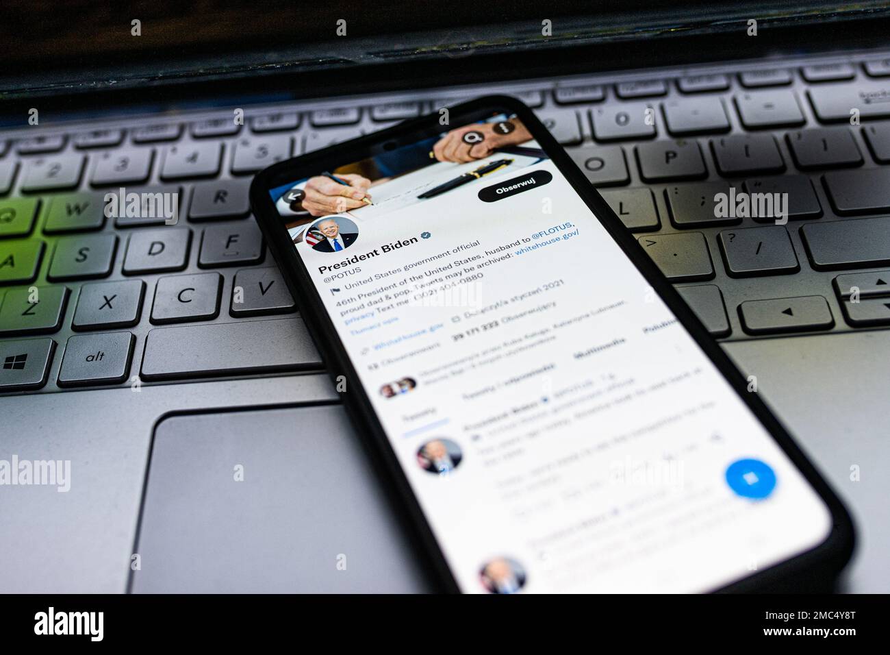 In this photo illustration a Joe Biden twitter account seen displayed ...