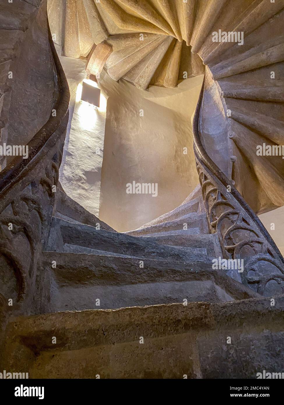 Iconic mediaeval double spiral staircase in the old castle of Graz ...