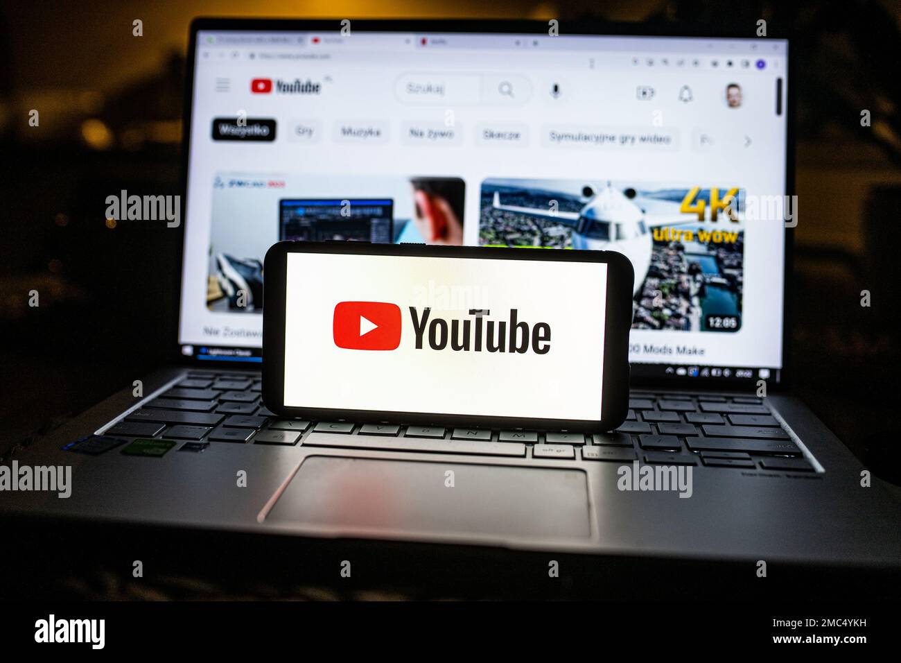 In this photo illustration a Youtube logo seen displayed on a smartphone. (Photo by Mateusz ...