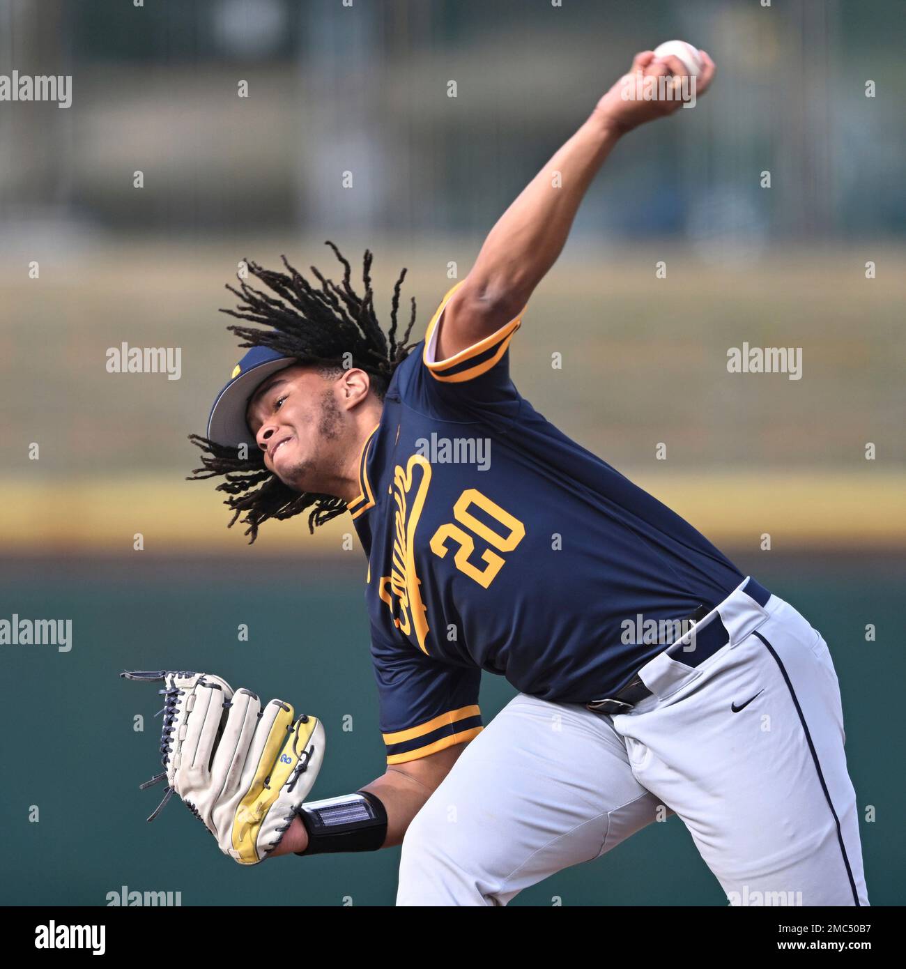 Coppin State pitcher Mario Cuevas delivers against Navy during an NCAA ...