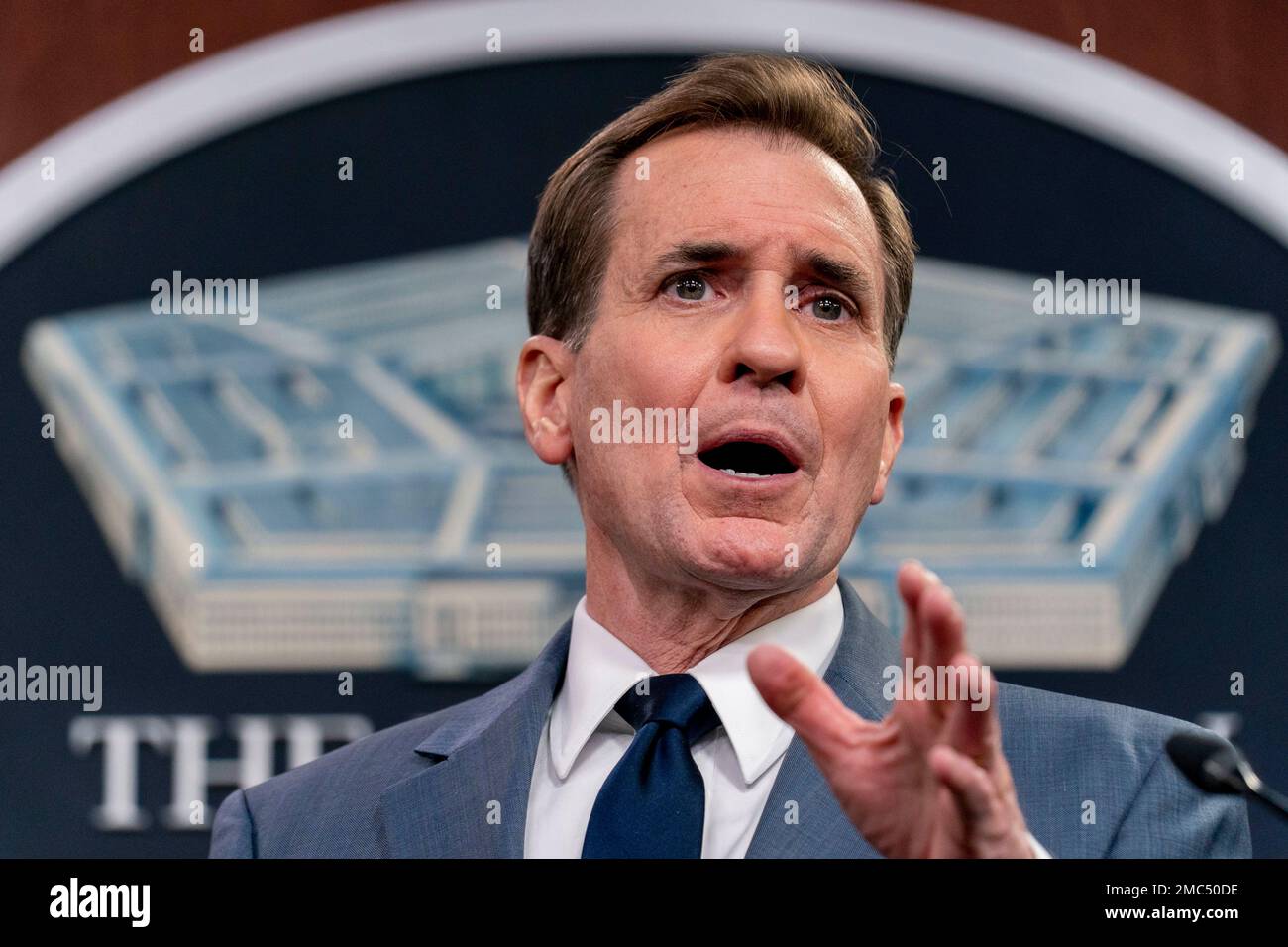 Pentagon spokesman John Kirby speaks during a briefing at the Pentagon ...