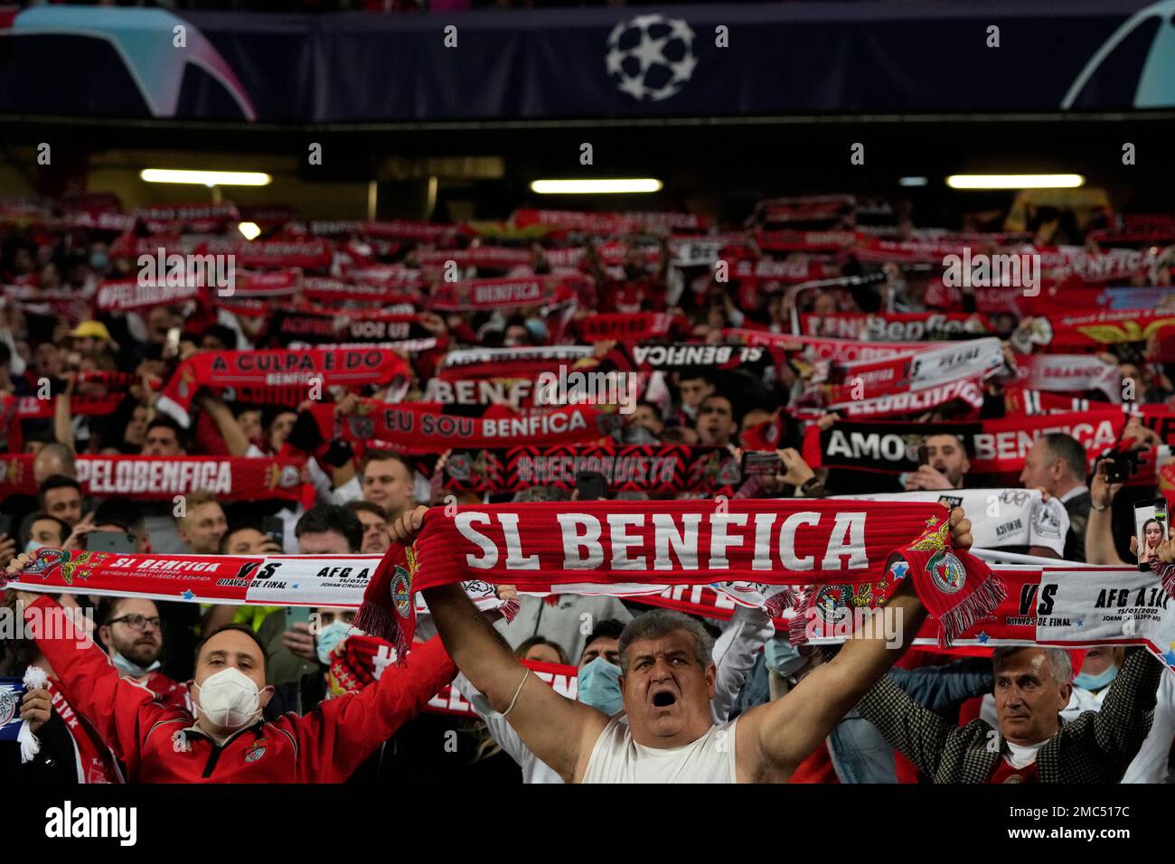 Benfica fans cheer ahead of the Champions League round of 16, first leg ...