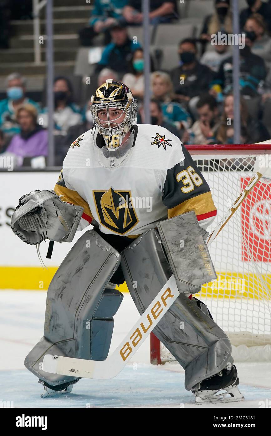 Vegas Golden Knights goaltender Logan Thompson (36) during an NHL ...