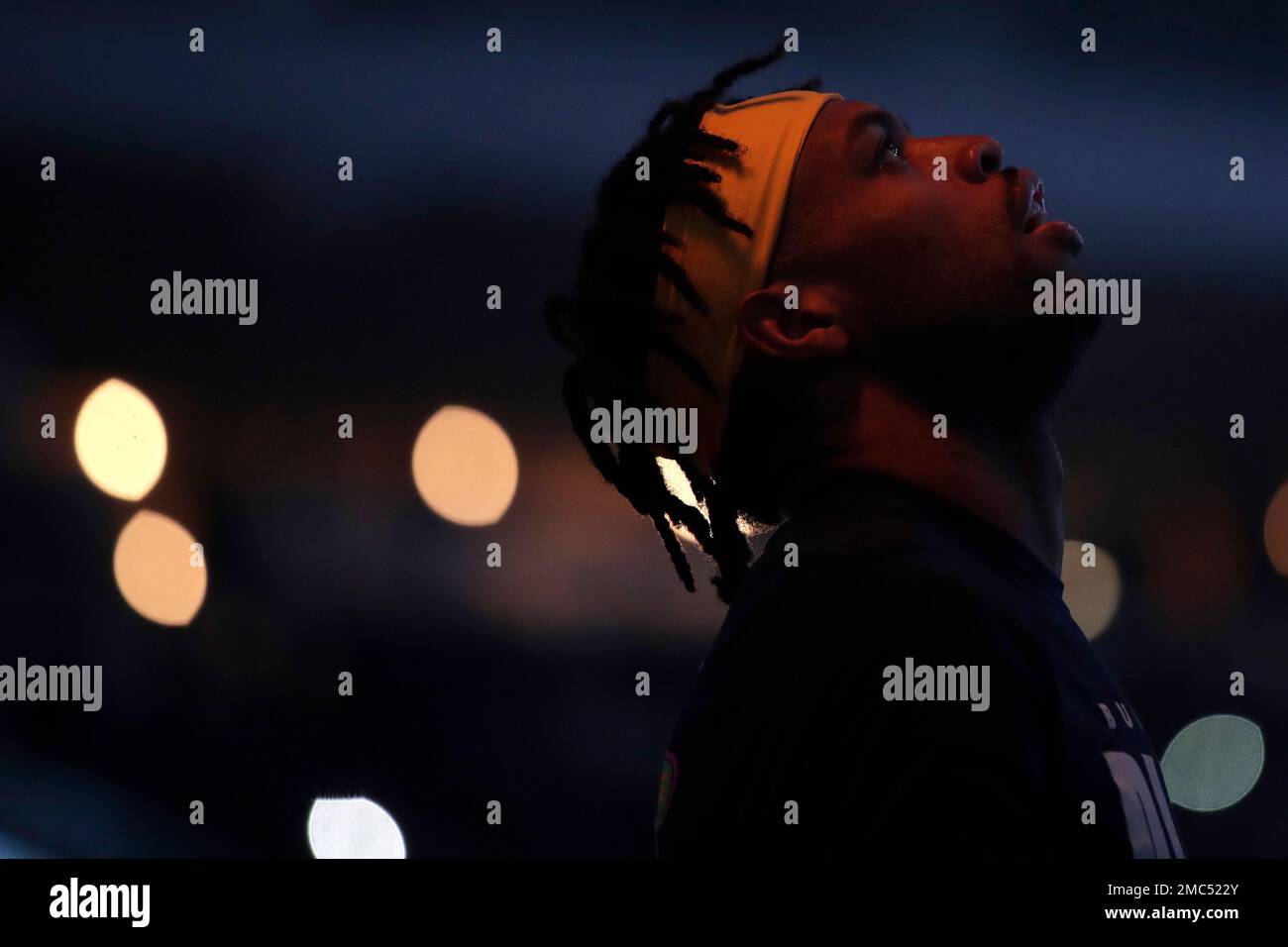 Indiana Pacers' Buddy Hield looks up before an NBA basketball game ...