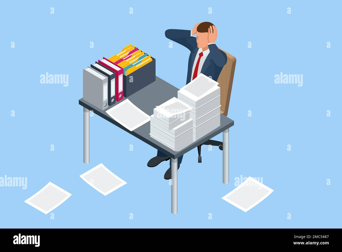 Isometric stacks of paperwork and files in the office, bureaucracy ...