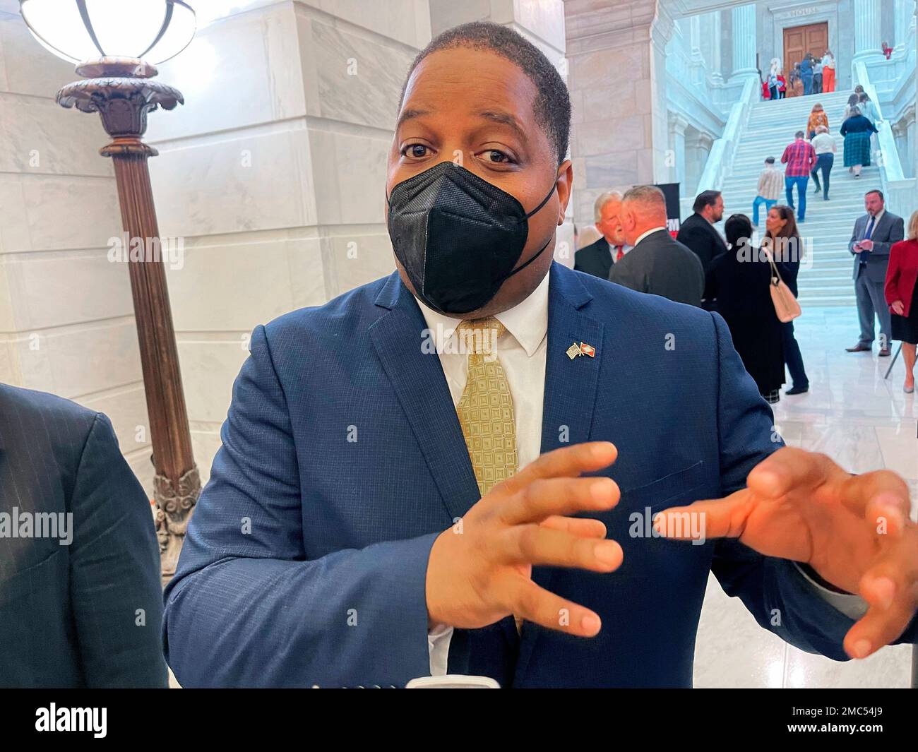 Chris Jones talks to reporters at the Arkansas state Capitol in Little ...
