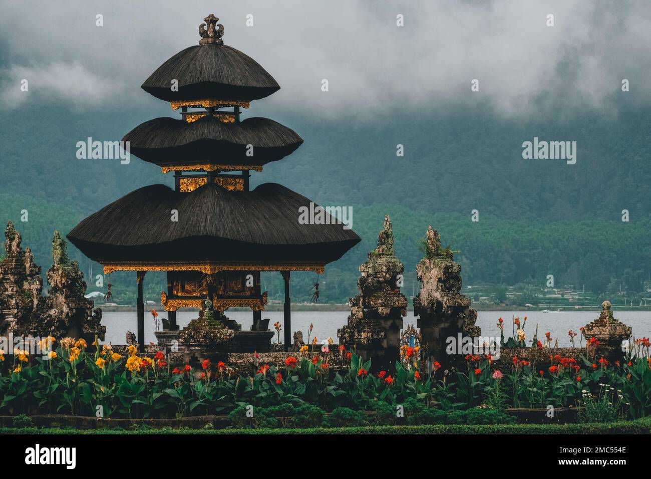 Pura Ulun Danu Bratan at sunrise, famous temple on the lake, Bedugul ...