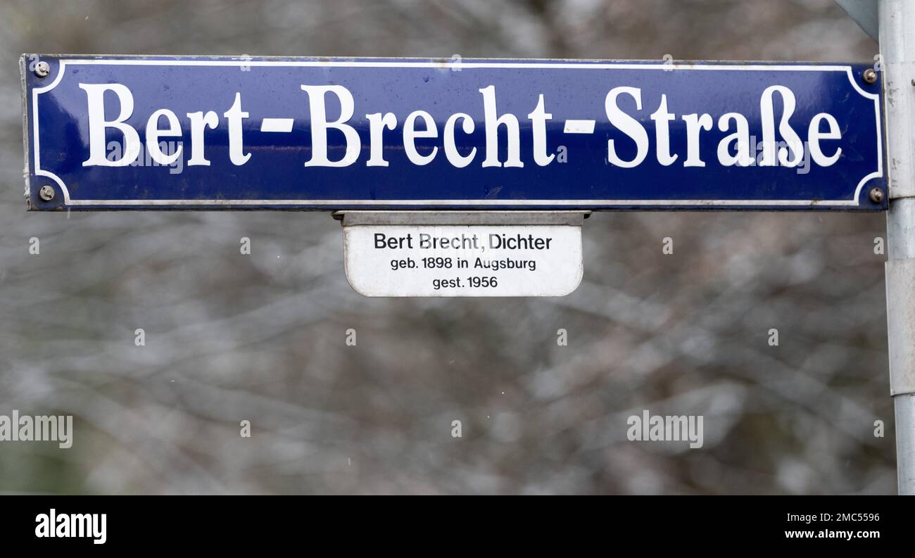 Augsburg, Germany. 20th Jan, 2023. A street sign commemorates Bertolt ...