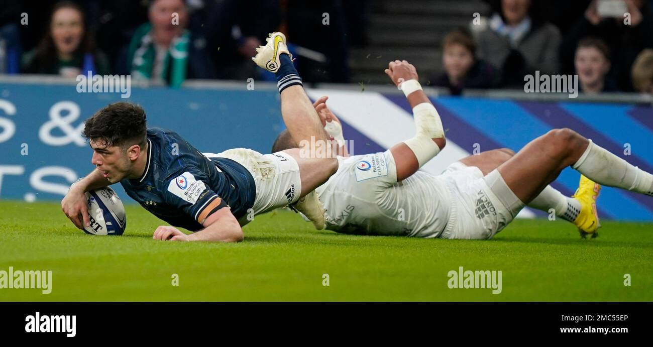 Leinster's Jimmy O’Brien scores a try during the Heineken Champions Cup ...
