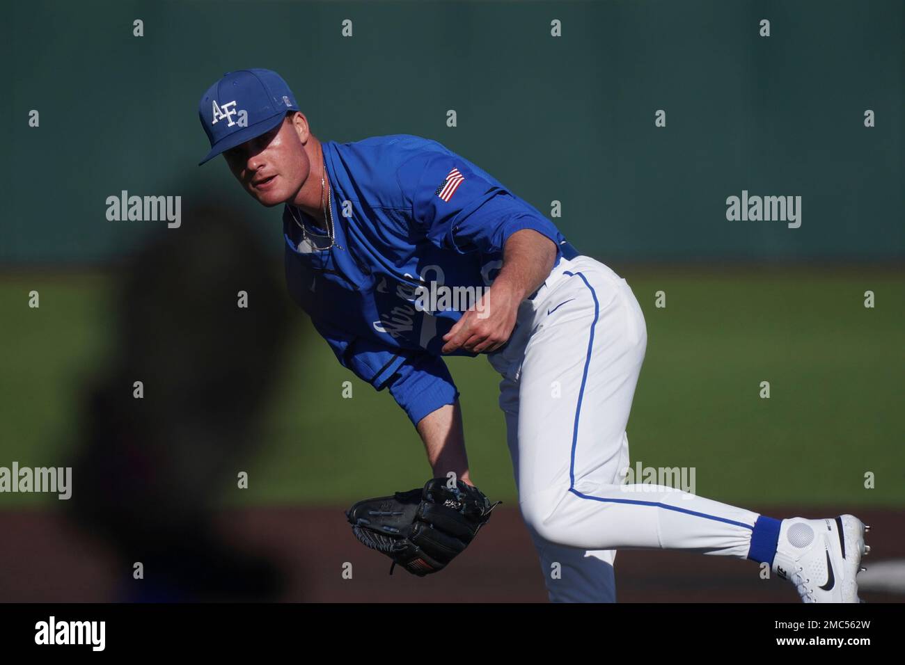 Air Force pitcher Kyle Moats follows through on his delivery during an ...