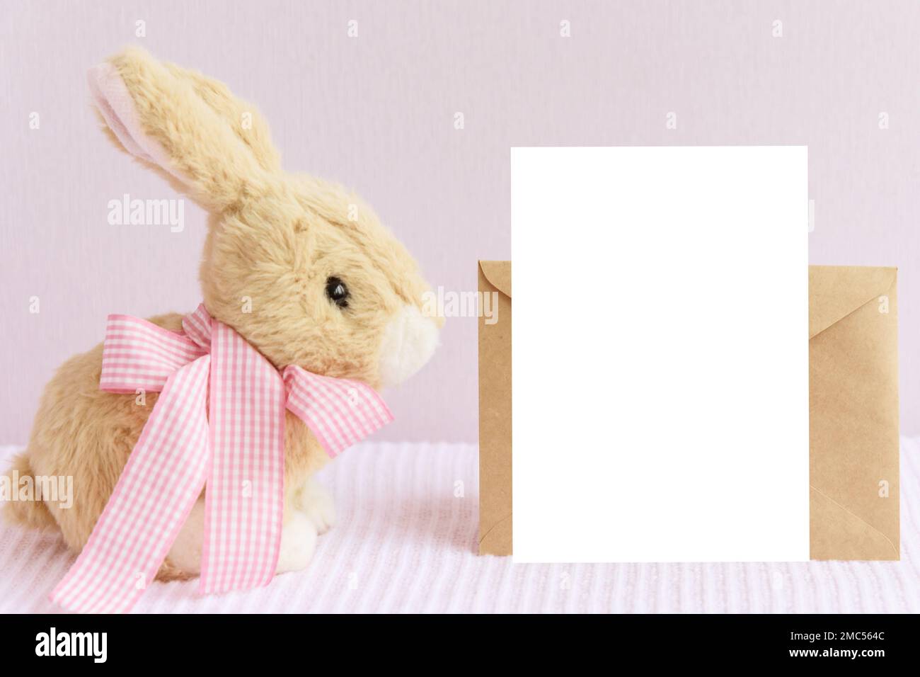 Easter mockup white greeting card frame with bunny and easter eggs on ...