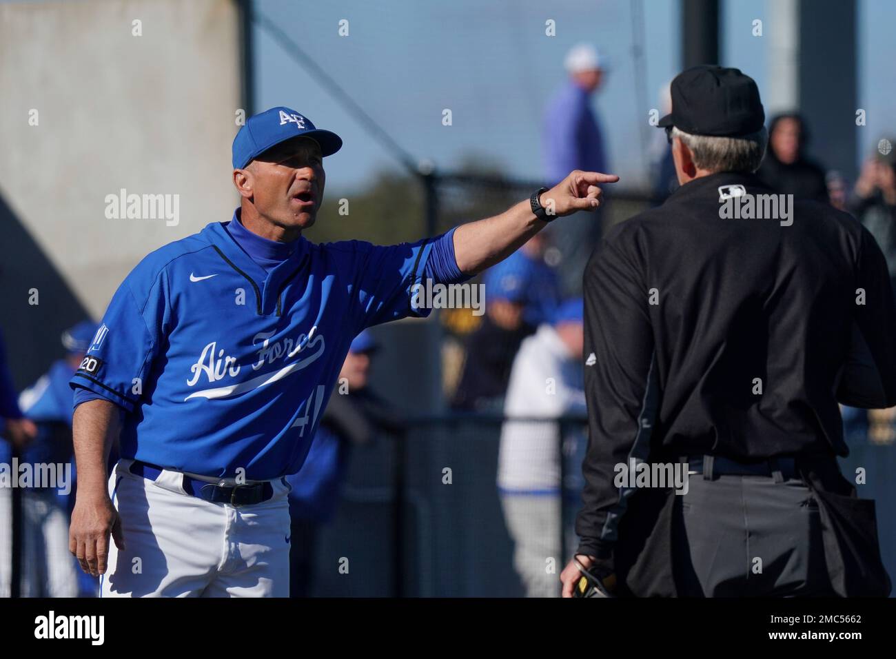 Air Force head coach Mike Kazlausky questions an umpire's call during ...