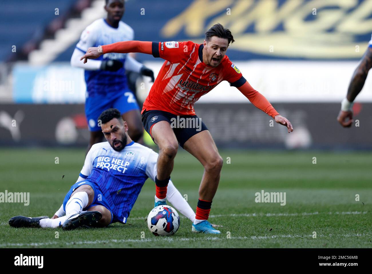 Luton Town's Harry Cornick scores the opening goal as Wigan Athletic's ...